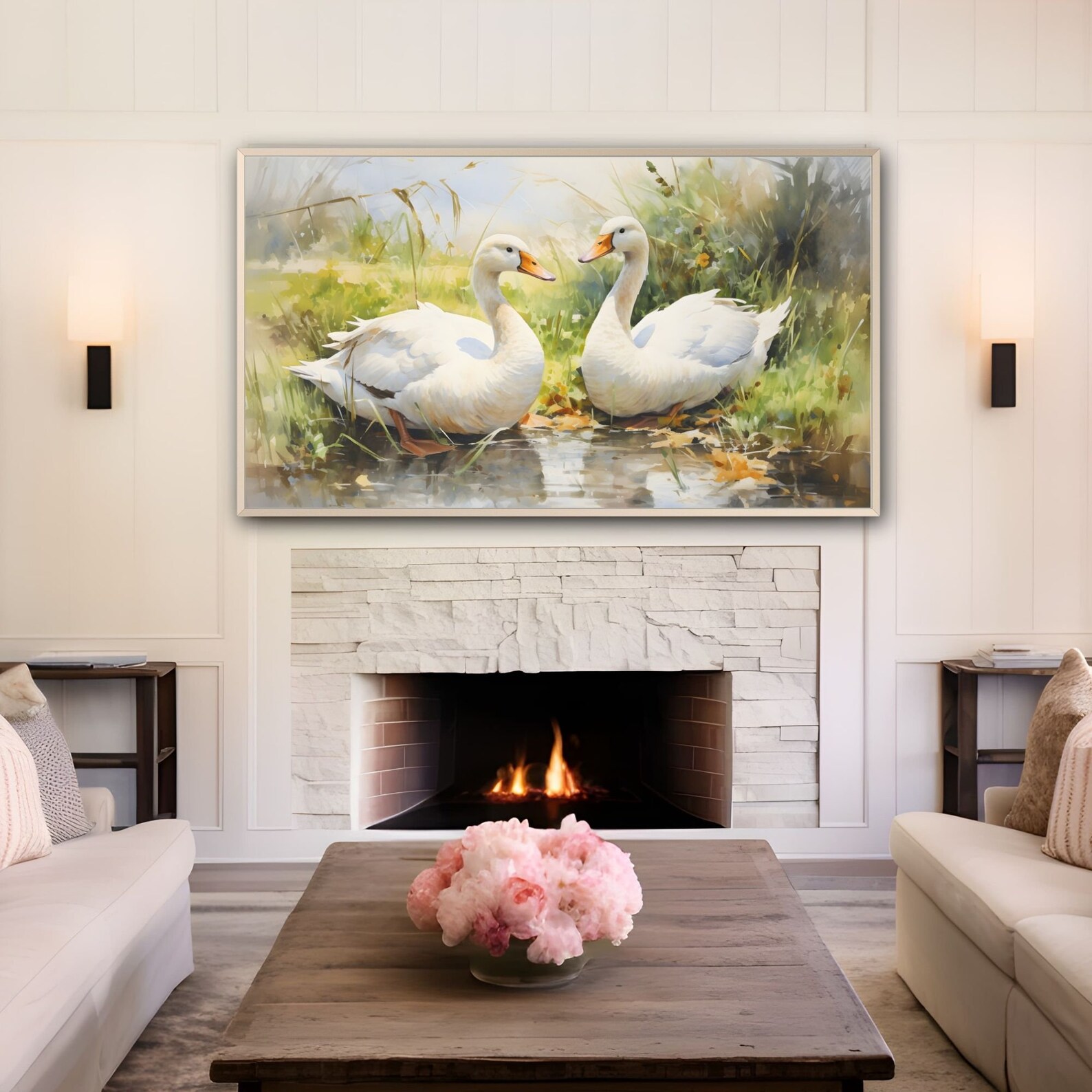 Easter Geese Frame TV Art Instant Download, Cute White Geese Artwork ...