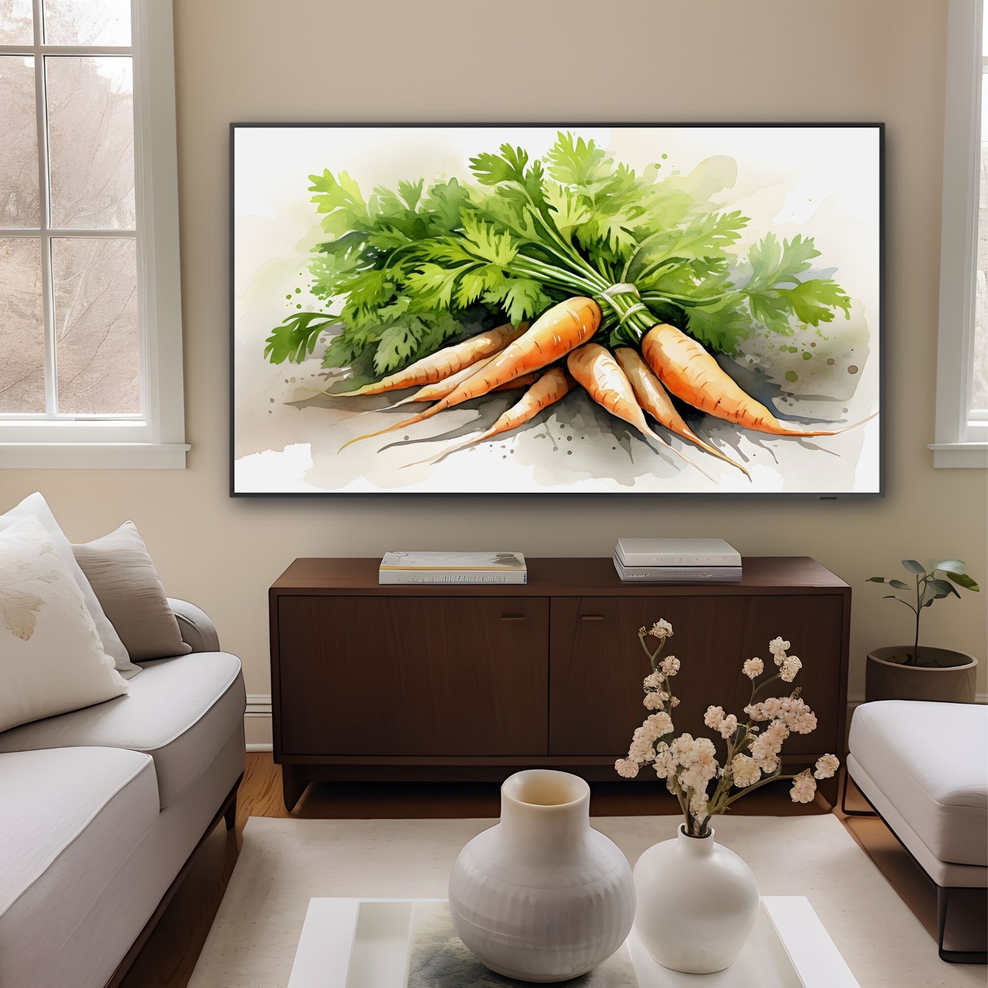 Carrots Watercolor Painting for the Frame TV, Easter Farmhouse Decor ...