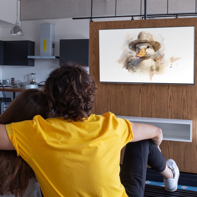 Cowboy Duck Frame TV Art Western Home Decor, Cute Duckling Artwork ...