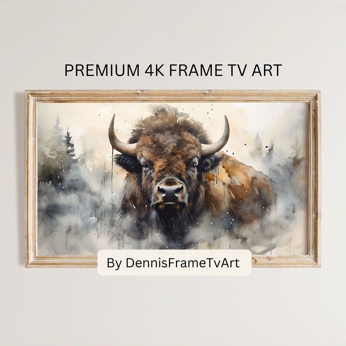 American Bison Frame Tv Art Farmhouse Decor, Moody Bison Artwork ...