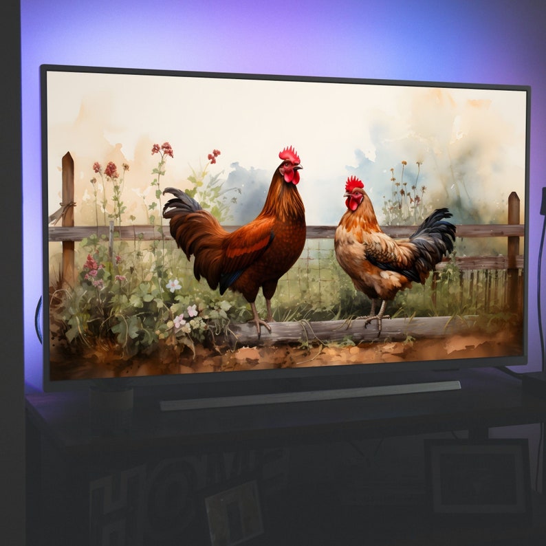 Farm Life Samsung Frame TV Art Chicken, Pastoral Landscape With Rooster ...