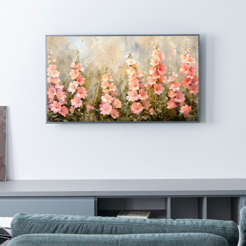 Light Pink Flowers Frame TV Art Set, Summer Cottagecore Farmhouse Decor ...
