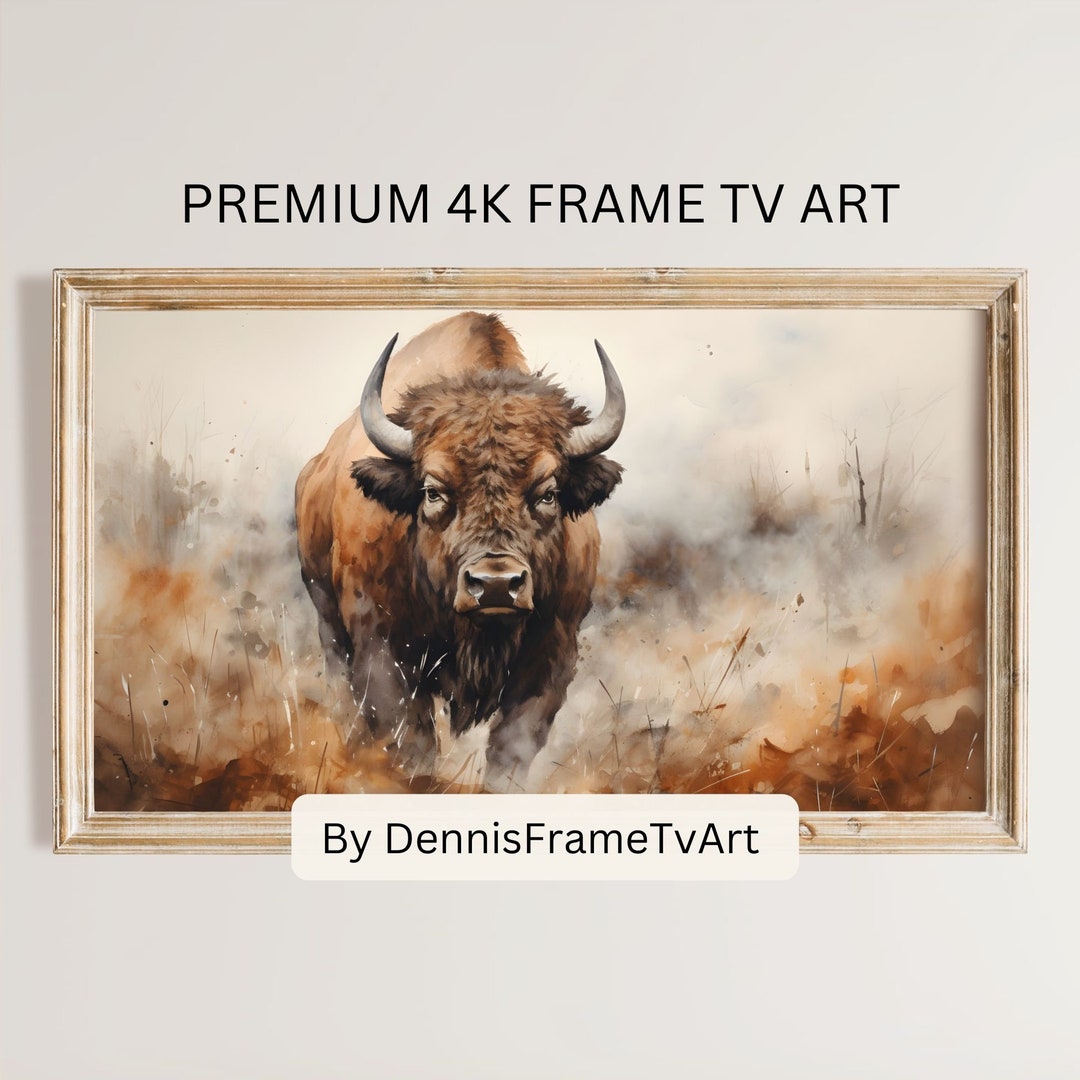 American Bison Frame TV Art, Nature Inspired Farmhouse Earthly Tones ...