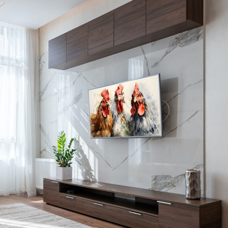 Cute Chicken Trio Frame TV Art, Country Farmhouse Decor Instant ...
