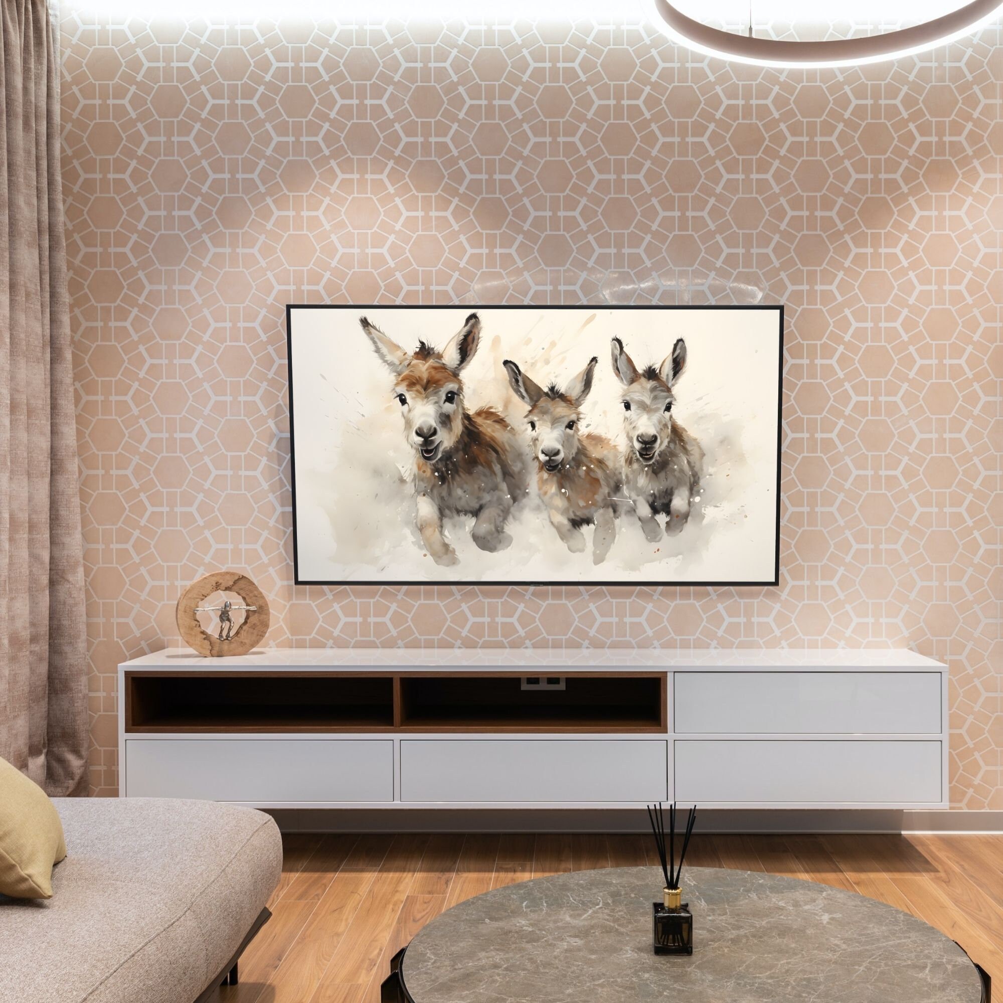 Donkeys Frame TV Art Farmhouse Spring Decor, Watercolor Donkey Painting ...