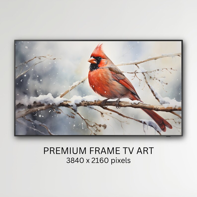 Cardinal Bird Tv Art Digital Download, Winter Landscape Artwork With ...