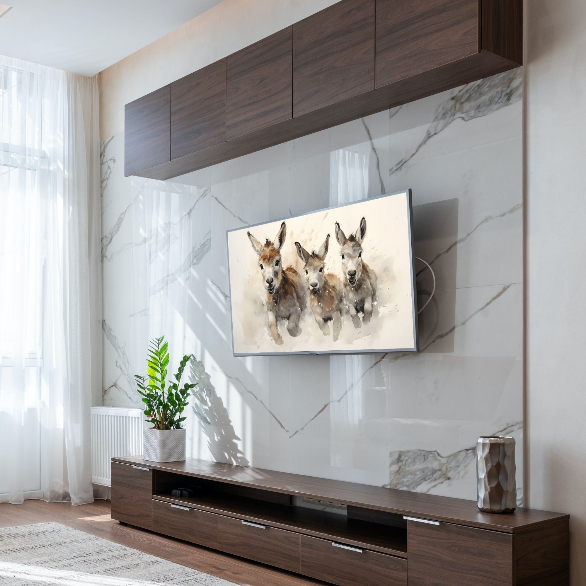 Donkeys Frame TV Art Farmhouse Spring Decor, Watercolor Donkey Painting ...