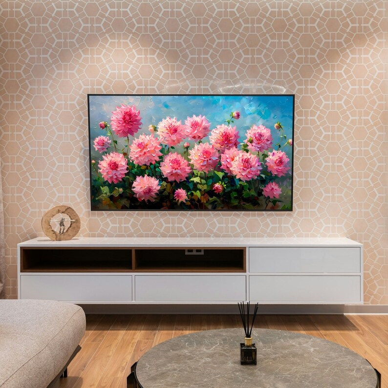 Floral Landscape Frame TV Art Set, Pink Flowers Screensaver Digital ...