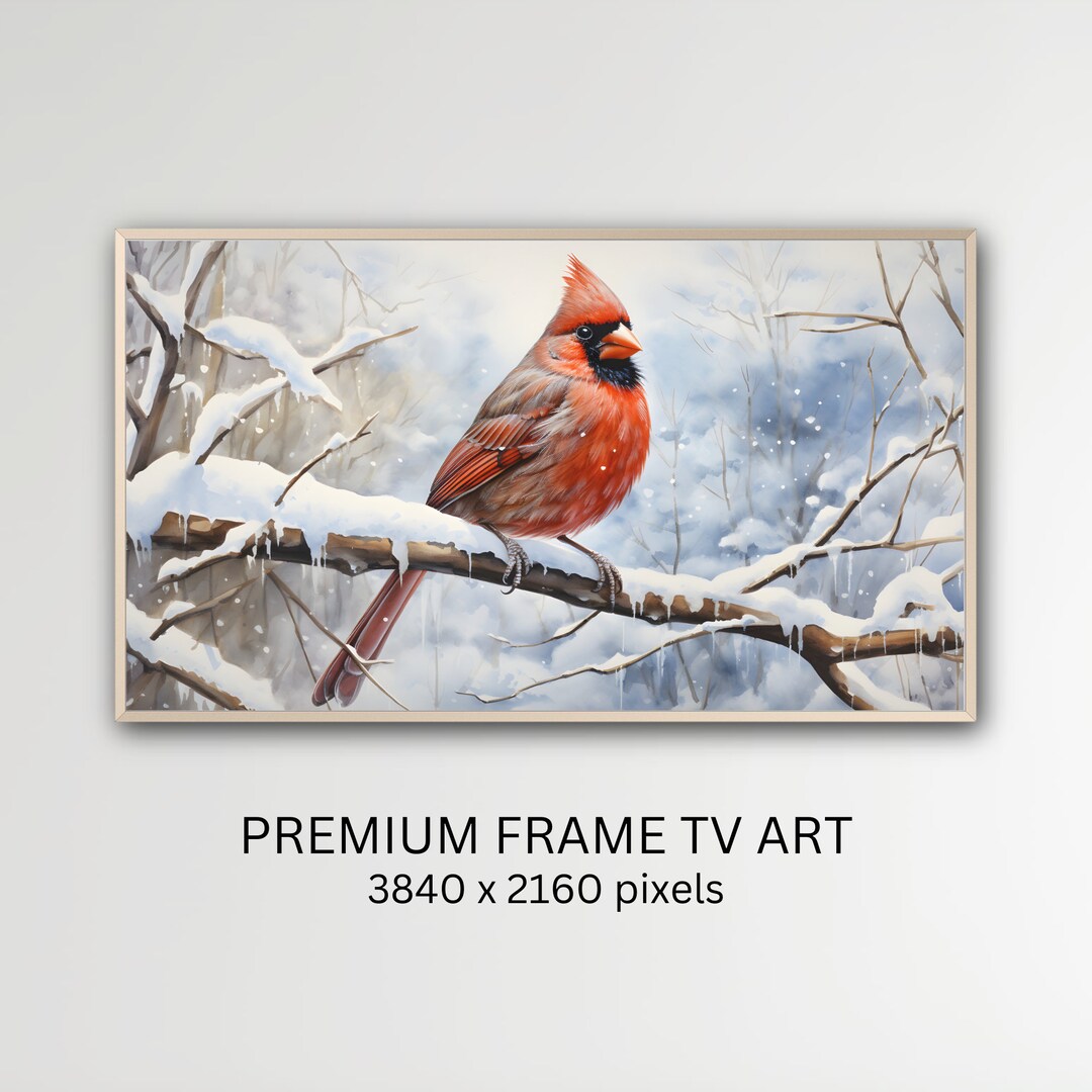 Cardinal Frame TV Art Instant Download Watercolor Red Bird - Etsy