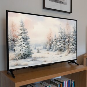 Snowy Christmas Frame TV Art, Scandi Snow Forest Picture Digital ...