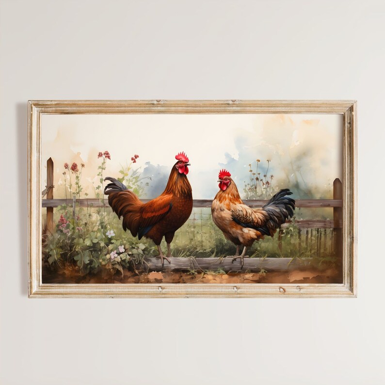 Farm Life Samsung Frame TV Art Chicken, Pastoral Landscape With Rooster ...