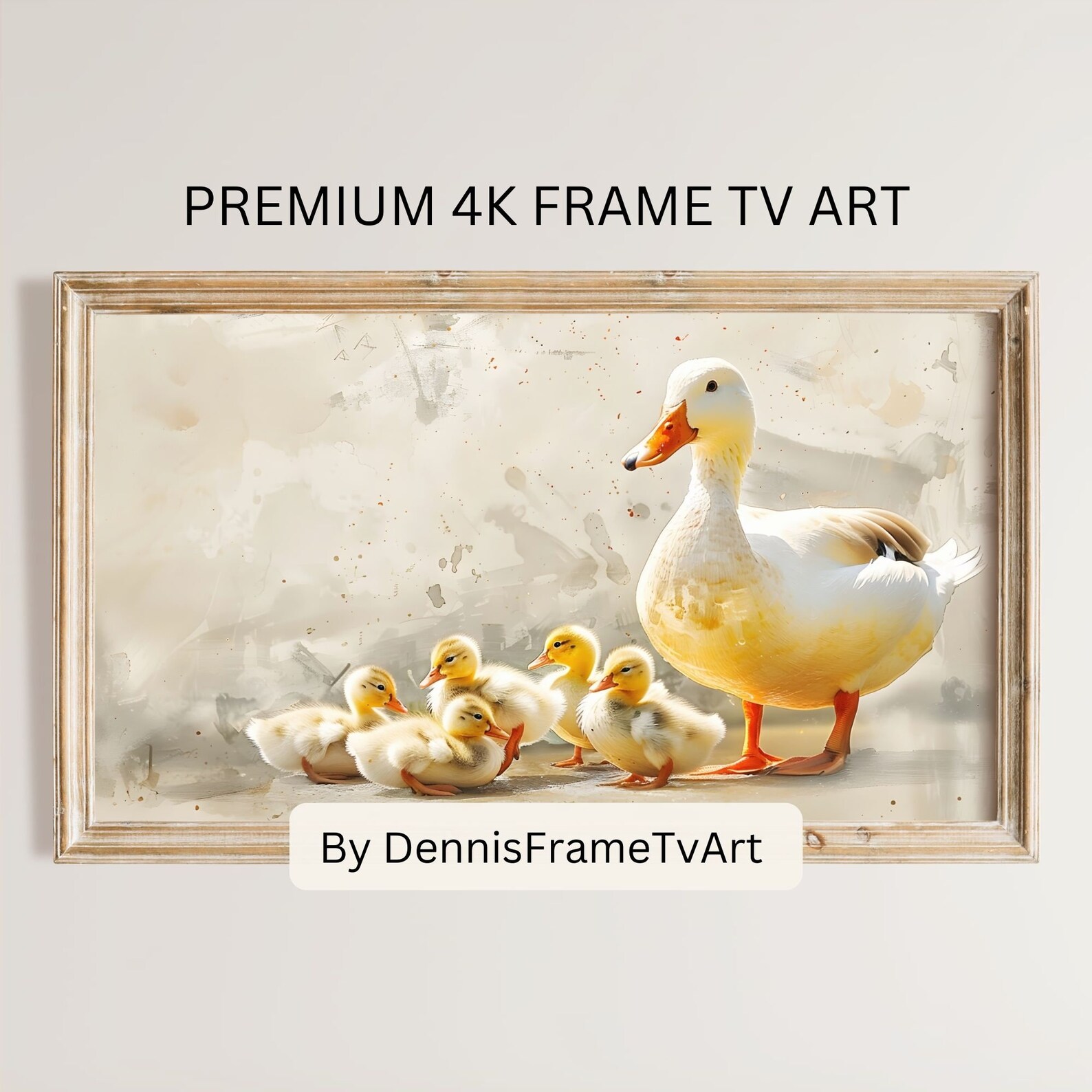 Cute Duck and Ducklings Frame TV Art, Neutral Tone Farm Scene Artwork ...