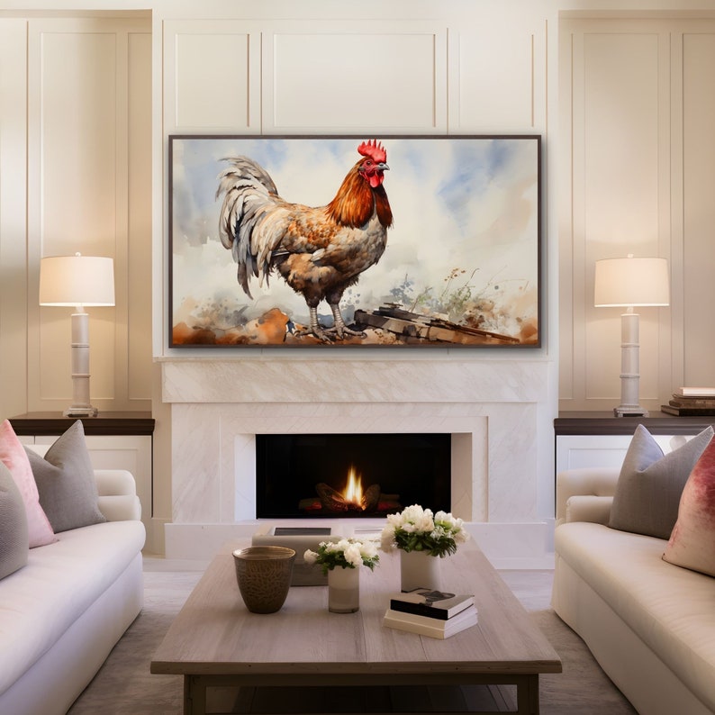 Rooster Frame Tv Art Instant Download, Country Inspired Earthly Tones ...