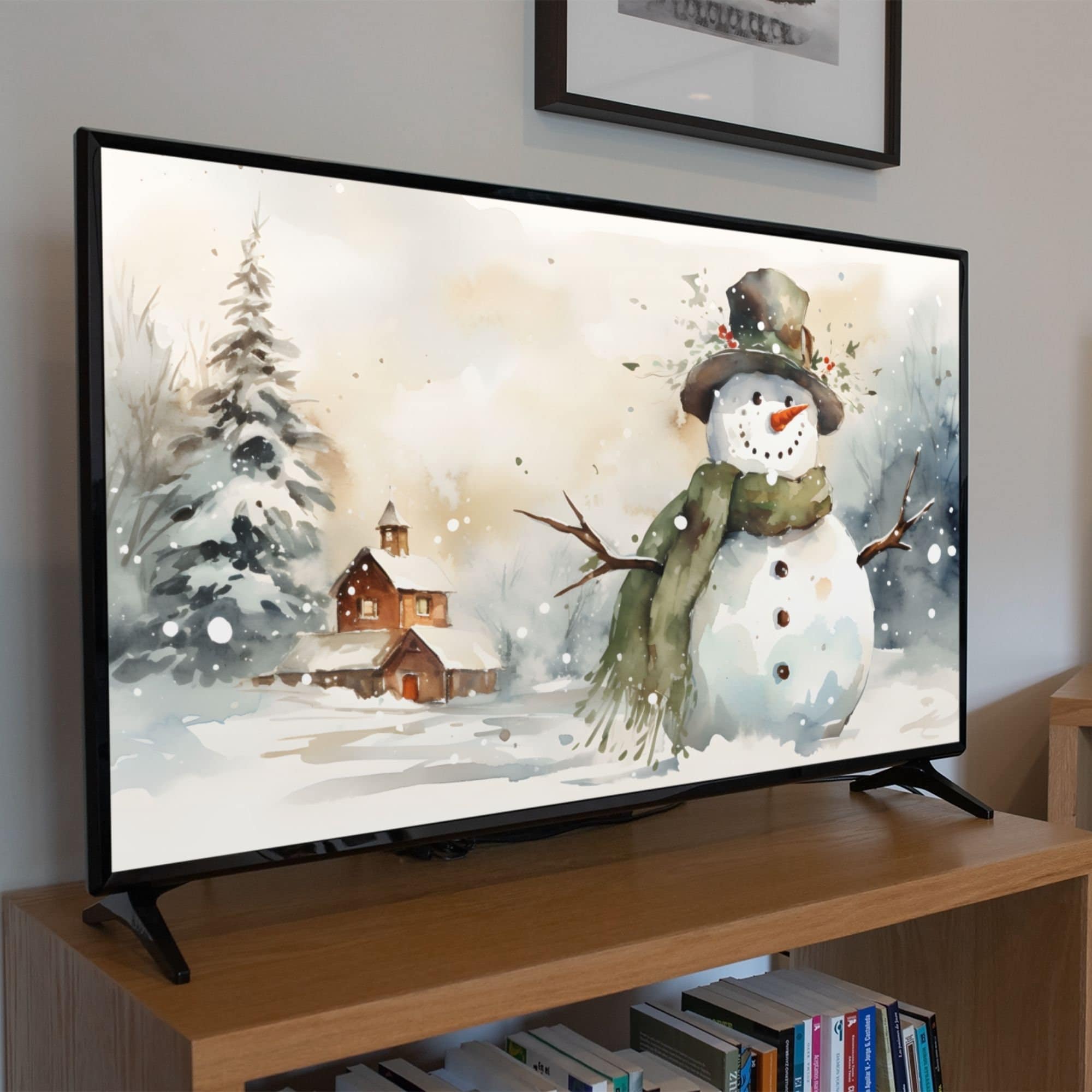 Snowman TV Art Screen Saver Holidays Instant Download, Cute Watercolor ...