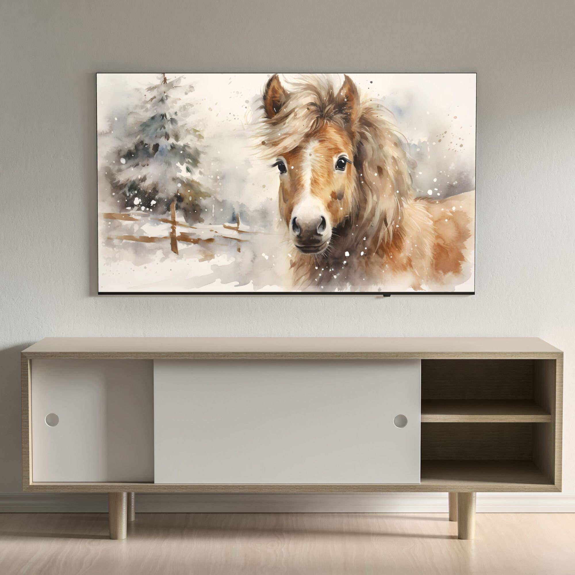 Brown Pony Artwork for Frame TV Digital Download, Cute Pony in Snow ...