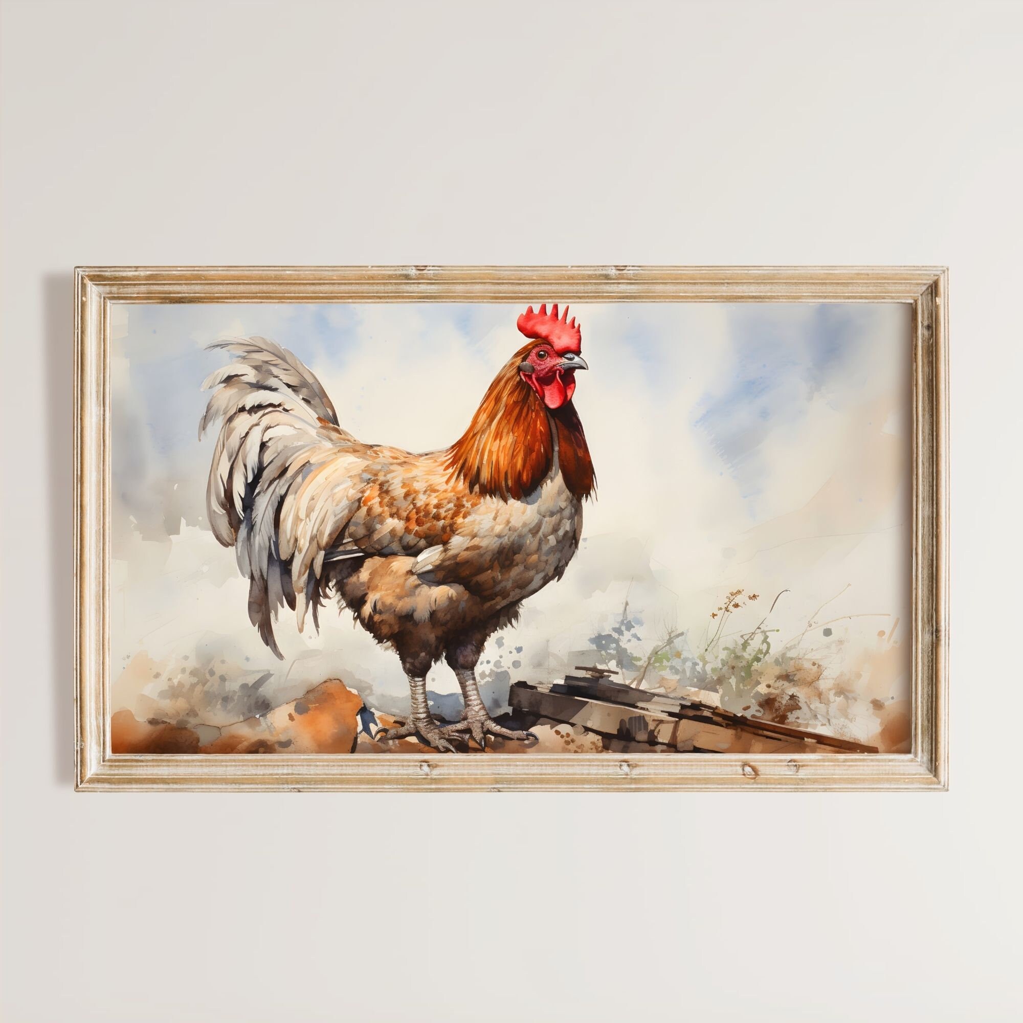 Rooster Frame Tv Art Instant Download, Country Inspired Earthly Tones ...