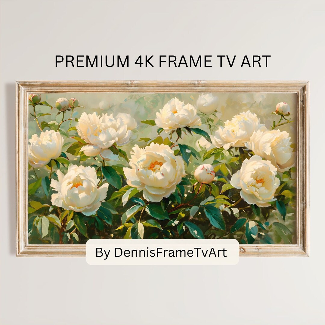 White Peony Frame TV Art Digital Download, Floral Garden Landscape ...