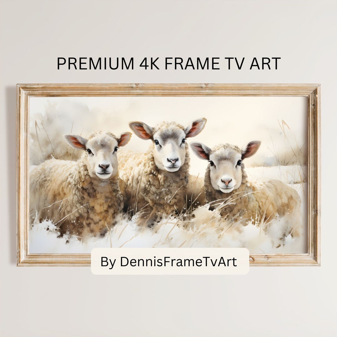 Trio of Lambs Artwork for Frame TV, Farm Animal Picture Digital ...