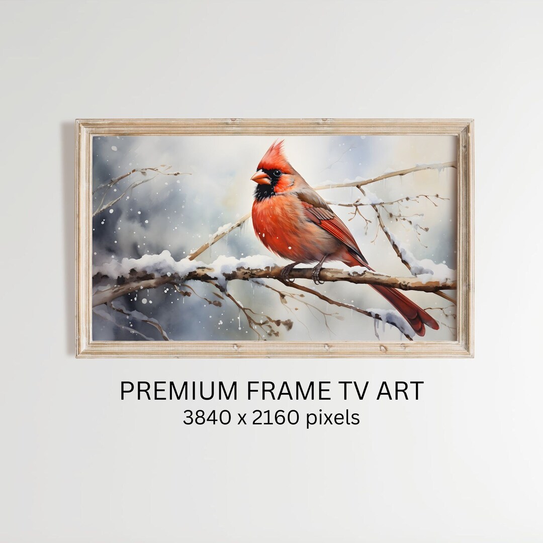Cardinal Bird Tv Art Digital Download, Winter Landscape Artwork With ...