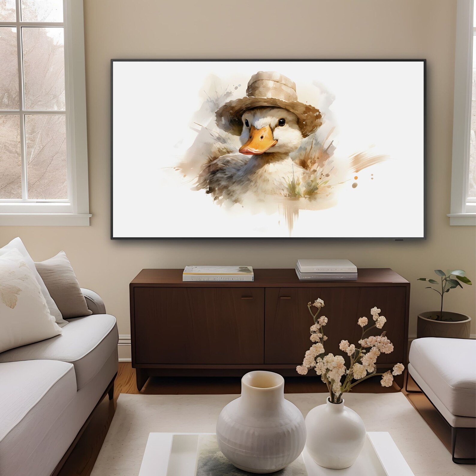 Cowboy Duck Frame TV Art Western Home Decor, Cute Duckling Artwork ...