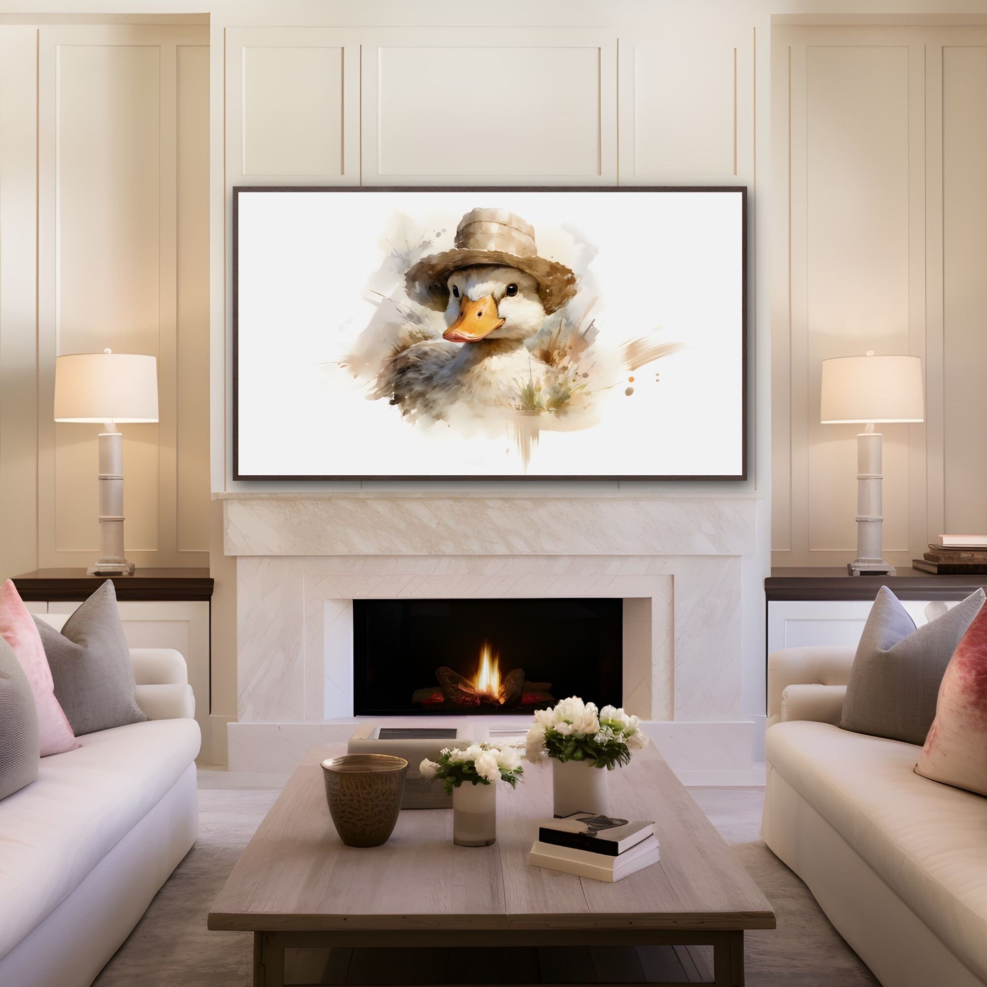 Cowboy Duck Frame TV Art Western Home Decor, Cute Duckling Artwork ...
