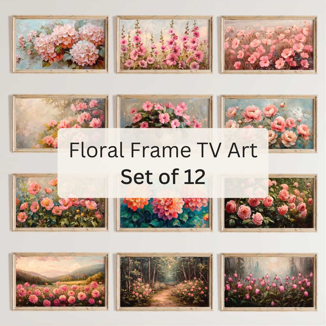 Pink Flowers Frame TV Art Bundle, Botanical Summer Farmhouse Decor ...