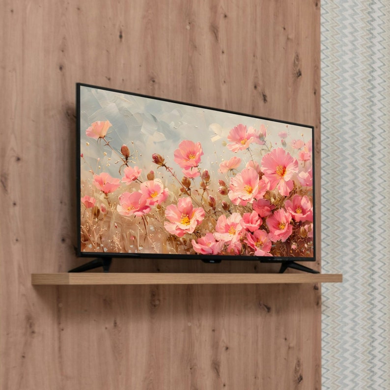 Light Pink Flowers Frame TV Art Set, Summer Cottagecore Farmhouse Decor ...