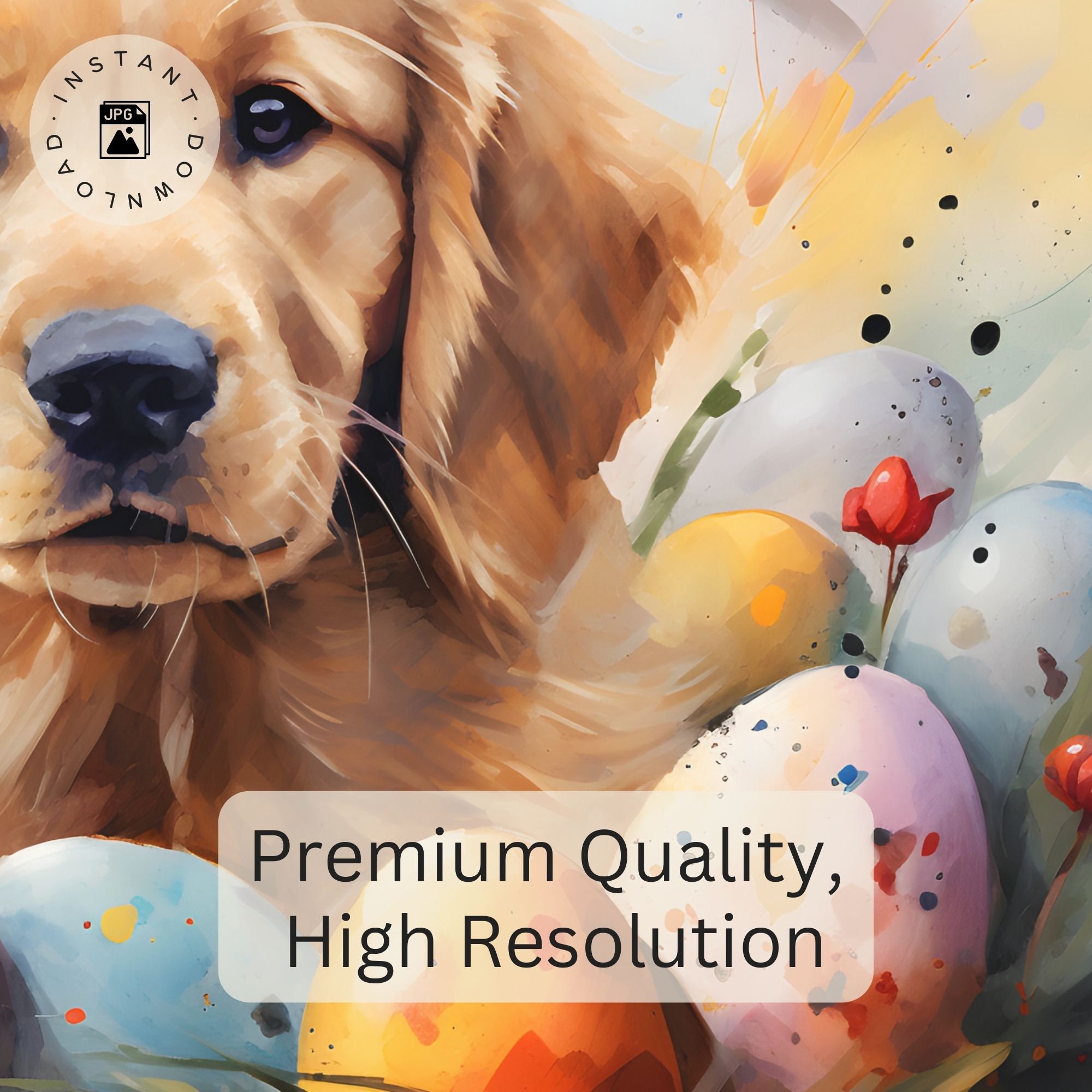 Golden Retriever Puppy Frame TV Art Easter, Golden Dog Colorful Artwork ...