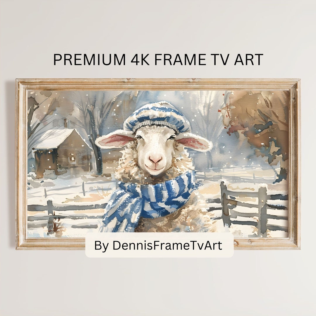 Winter Sheep Frame TV Art, Cozy Farm Scene Artwork Digital Download ...
