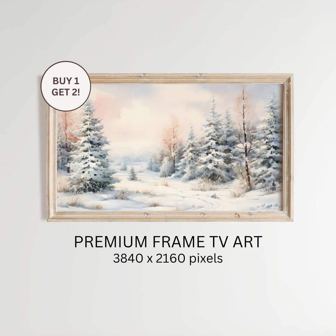 Snowy Christmas Frame TV Art, Scandi Snow Forest Picture Digital ...