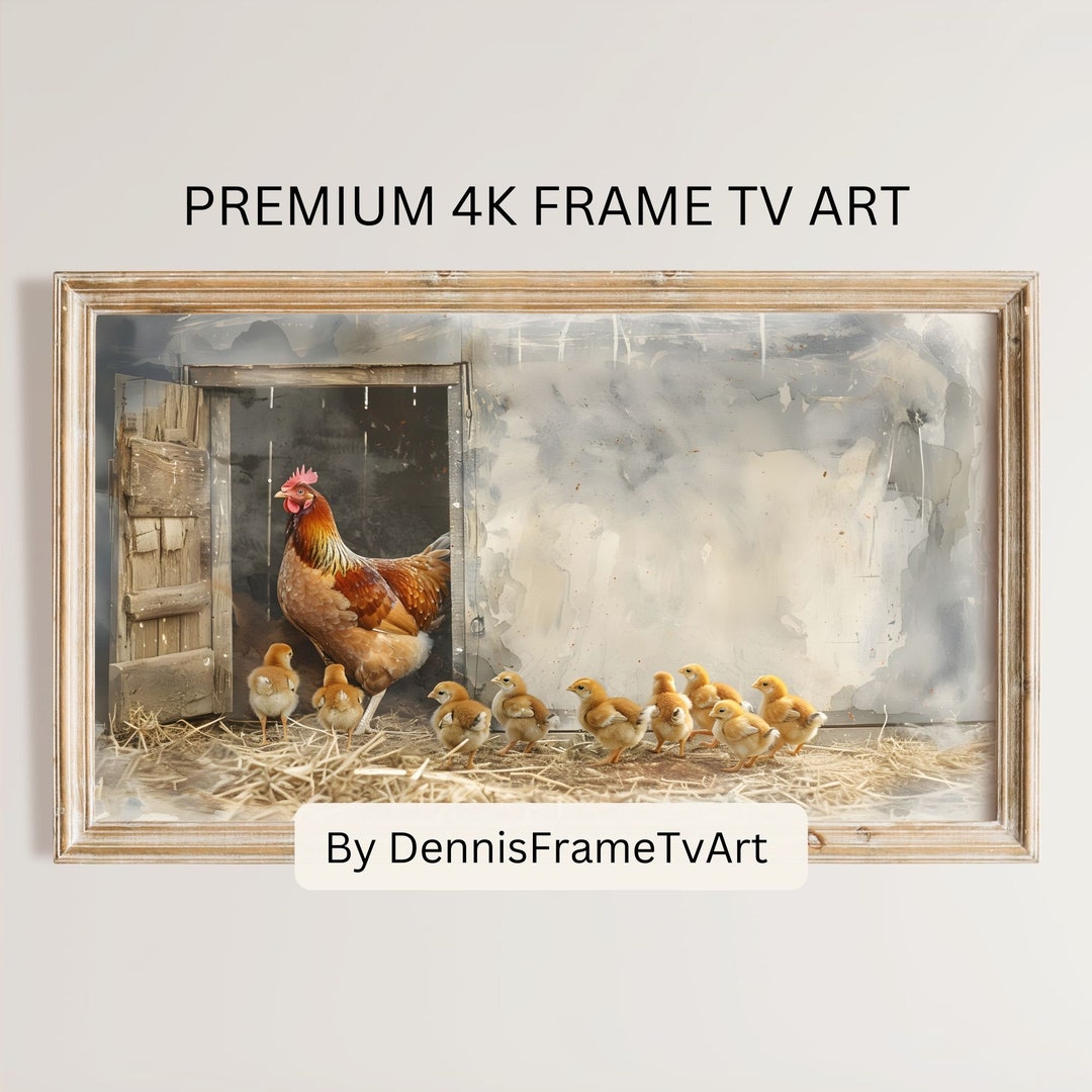 Rustic Chicken Coop Frame TV Art, Pastoral Landscape Artwork Digital ...
