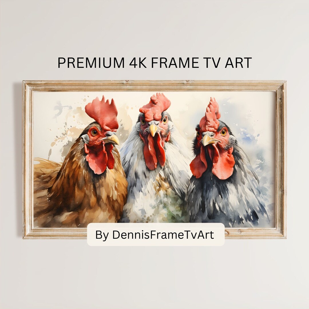 Cute Chicken Trio Frame TV Art, Country Farmhouse Decor Instant ...