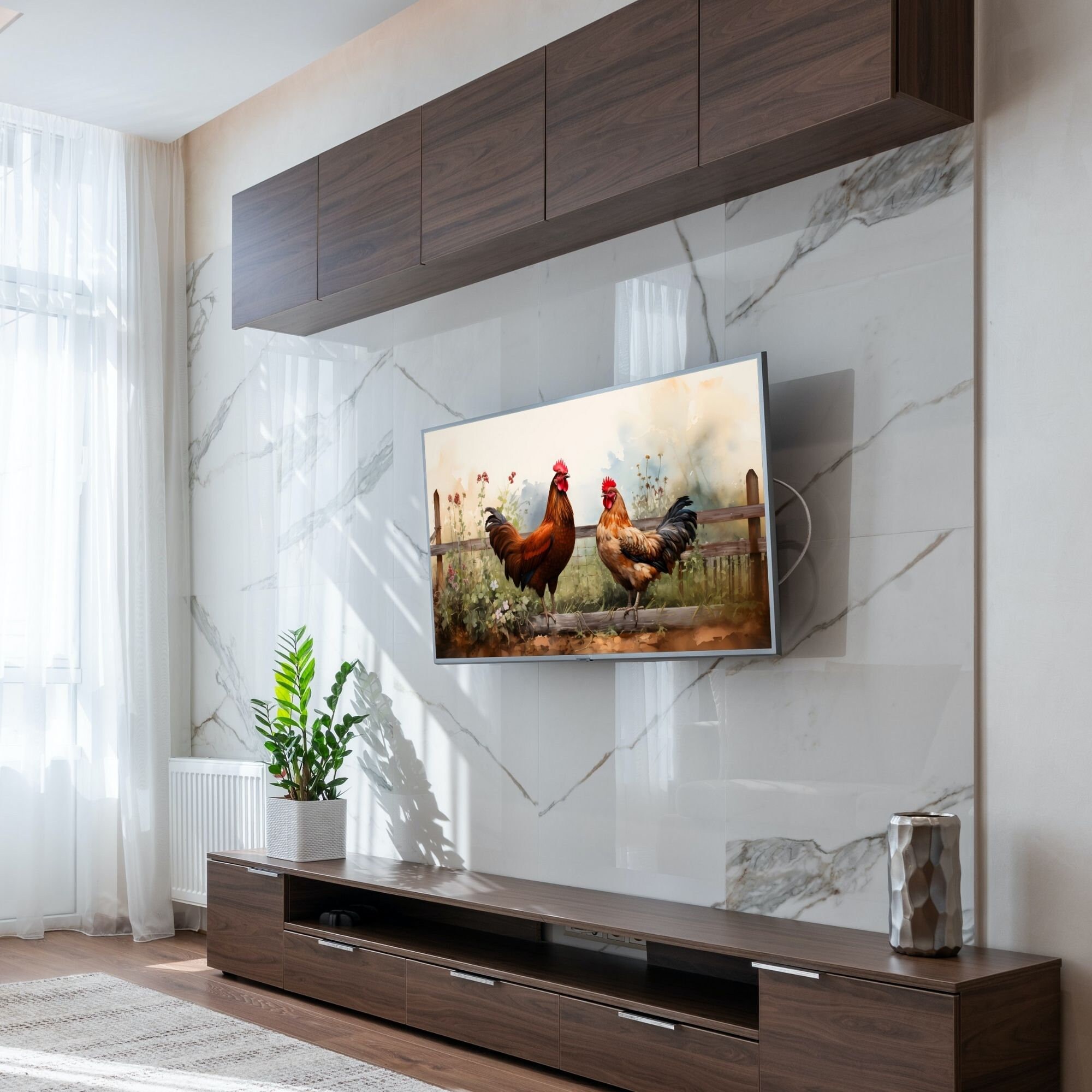 Farm Life Samsung Frame TV Art Chicken, Pastoral Landscape With Rooster ...