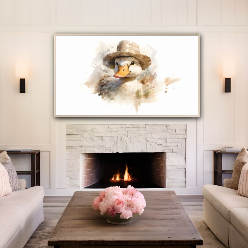 Cowboy Duck Frame TV Art Western Home Decor, Cute Duckling Artwork ...