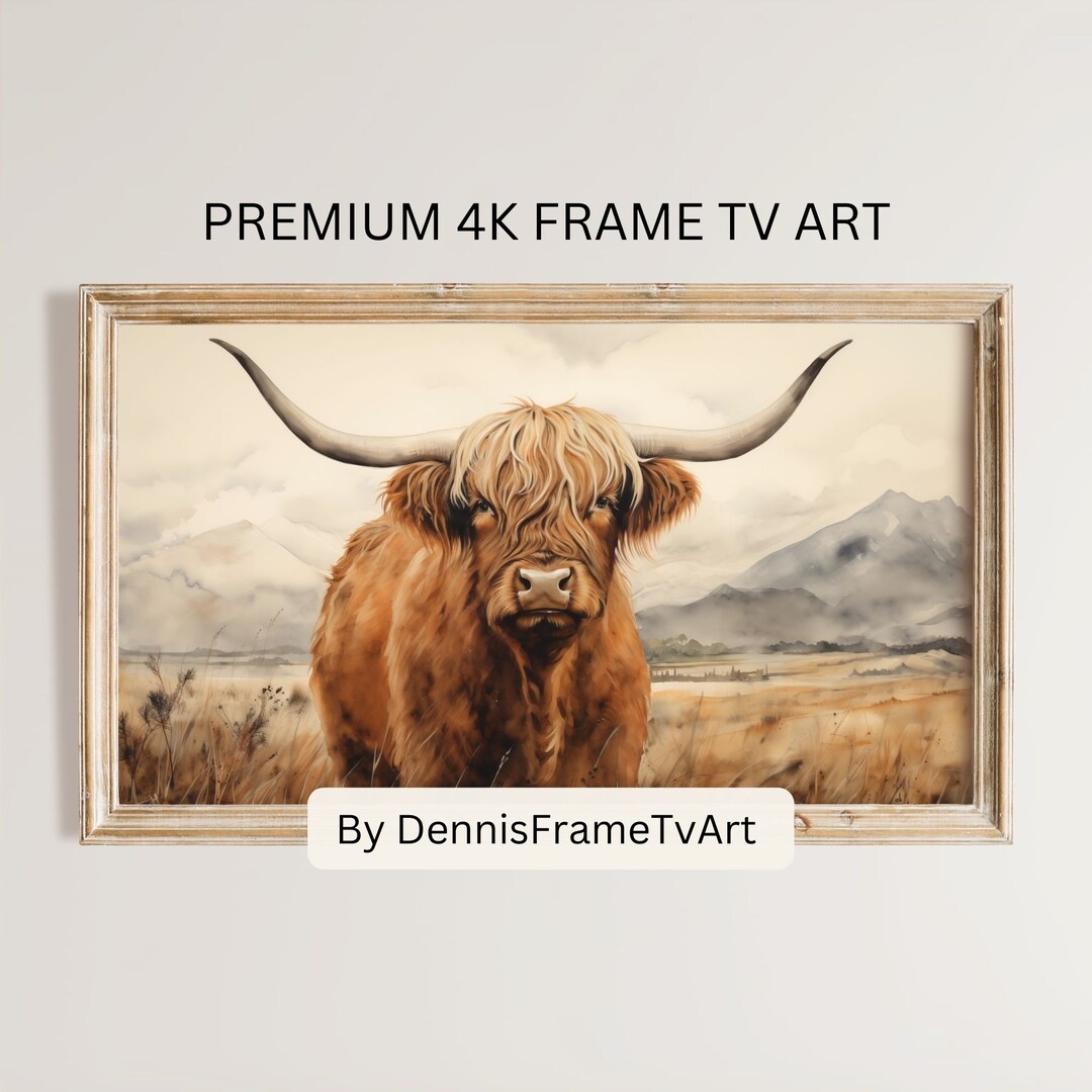 Western Frame TV Art Highland Cow, Rustic Digital Picture for TV, Farm ...