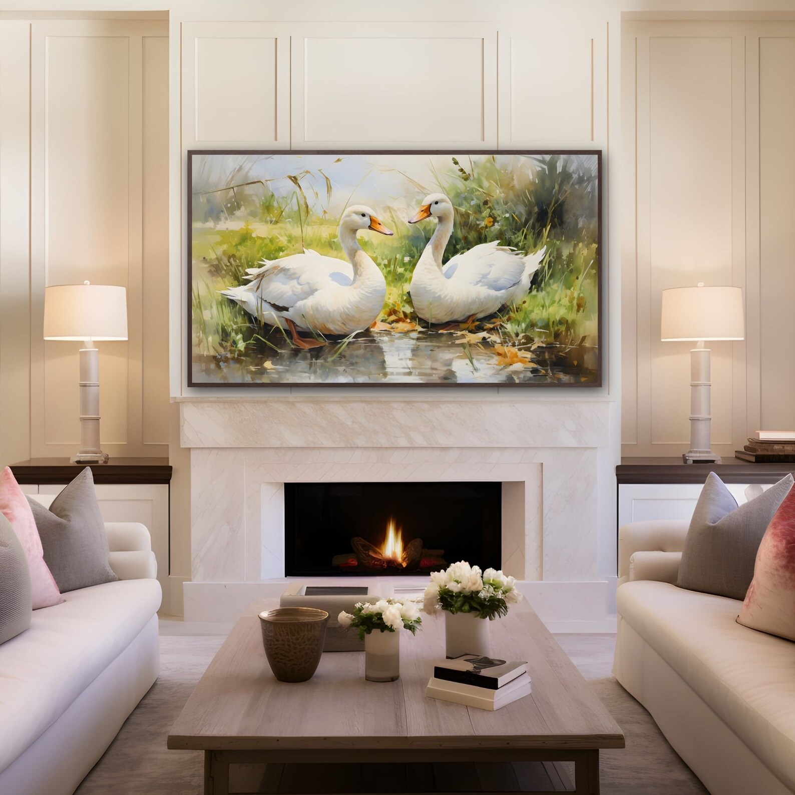 Easter Geese Frame TV Art Instant Download, Cute White Geese Artwork ...