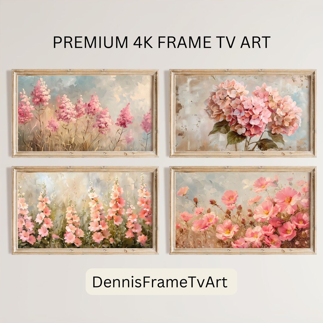 Light Pink Flowers Frame TV Art Set, Summer Cottagecore Farmhouse Decor ...