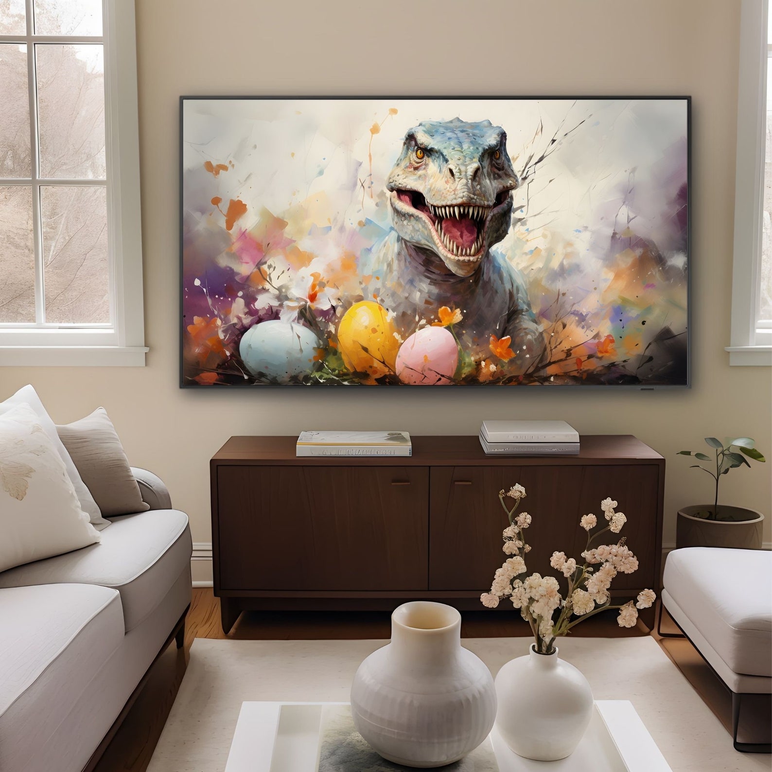 Easter Dinosaur Frame TV Art Digital Download, Tyrannosaurus Rex With ...