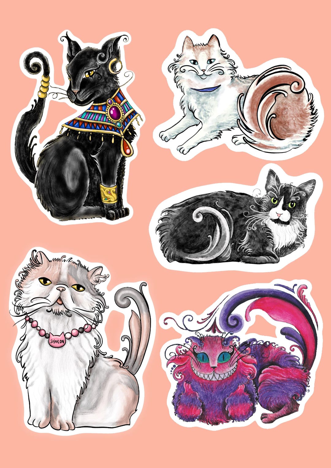 5 Digital Cat Stickers - Unique Cute Cat Clipart - Original Kitty ...