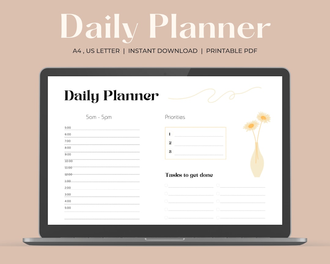 Minimal Daily Planner | A4, US Letter | Printable Pdf Download - Etsy