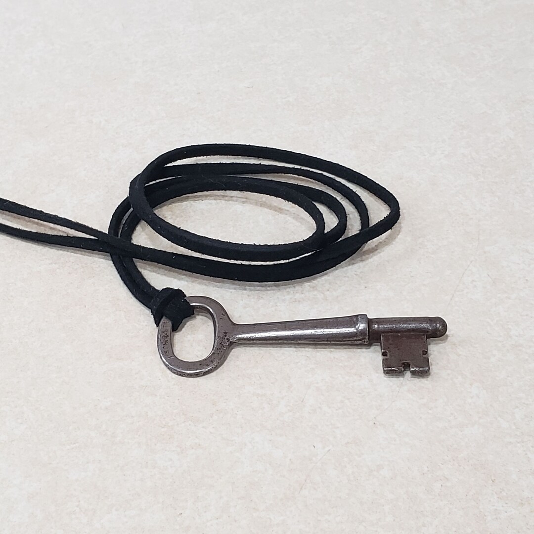 Vintage Skeleton Key Necklace on Long Leather Cord Steampunk Key ...