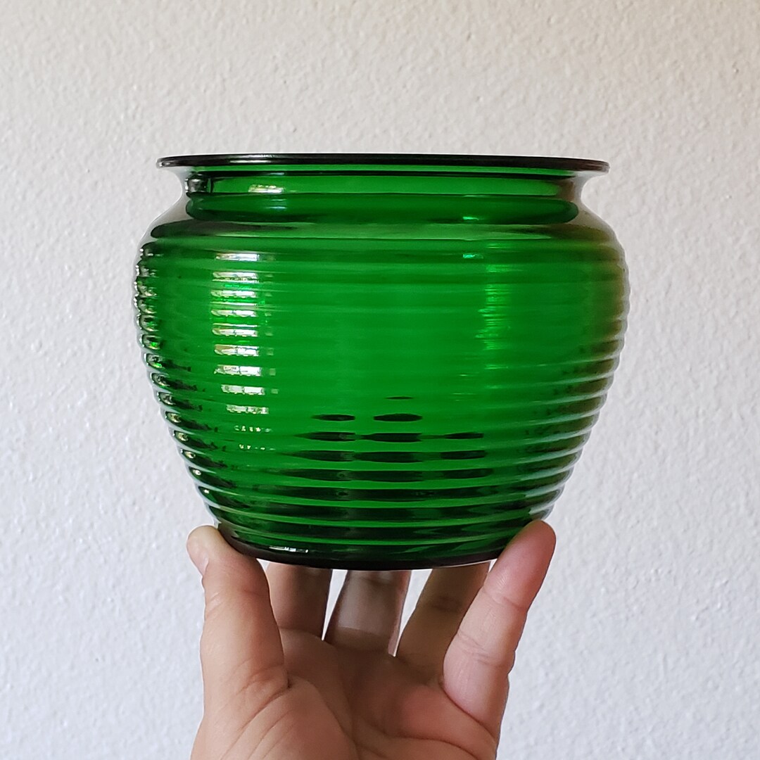 Vintage National Pottery Green Bee Hive Glass Vase or Bowls Emerald ...