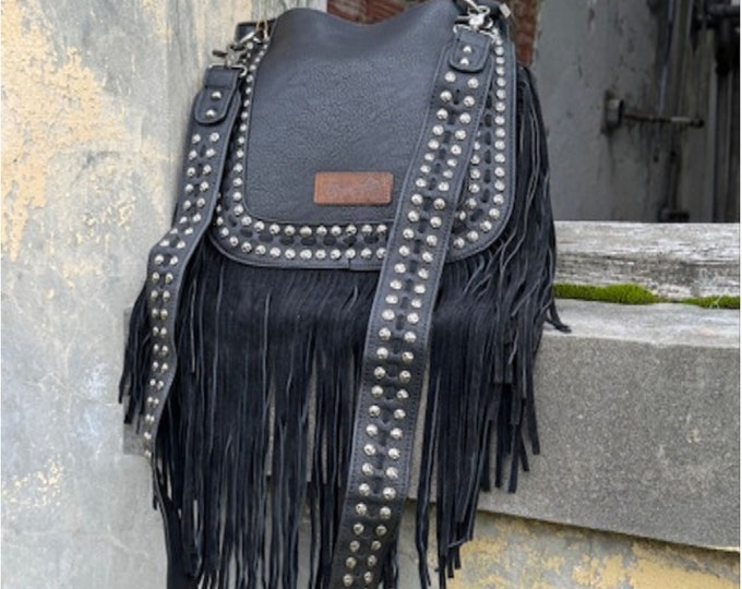 Wrangler Fringe Crossbody Bag, Western Cowgirl Purse, Black Rivet Bag ...