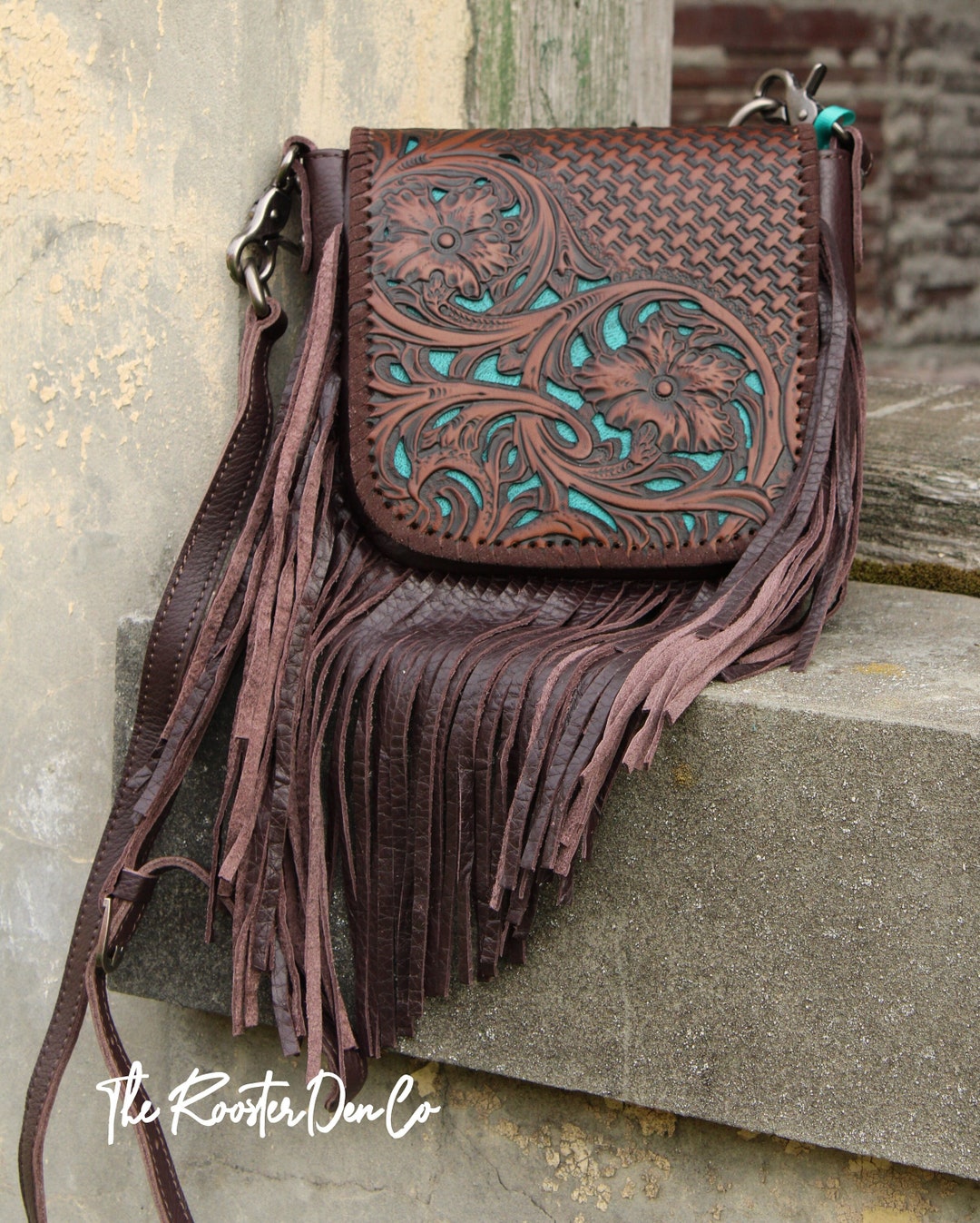 Western Crossbody Flower Tooled Fringe Leather Bag, Cowgirl ...