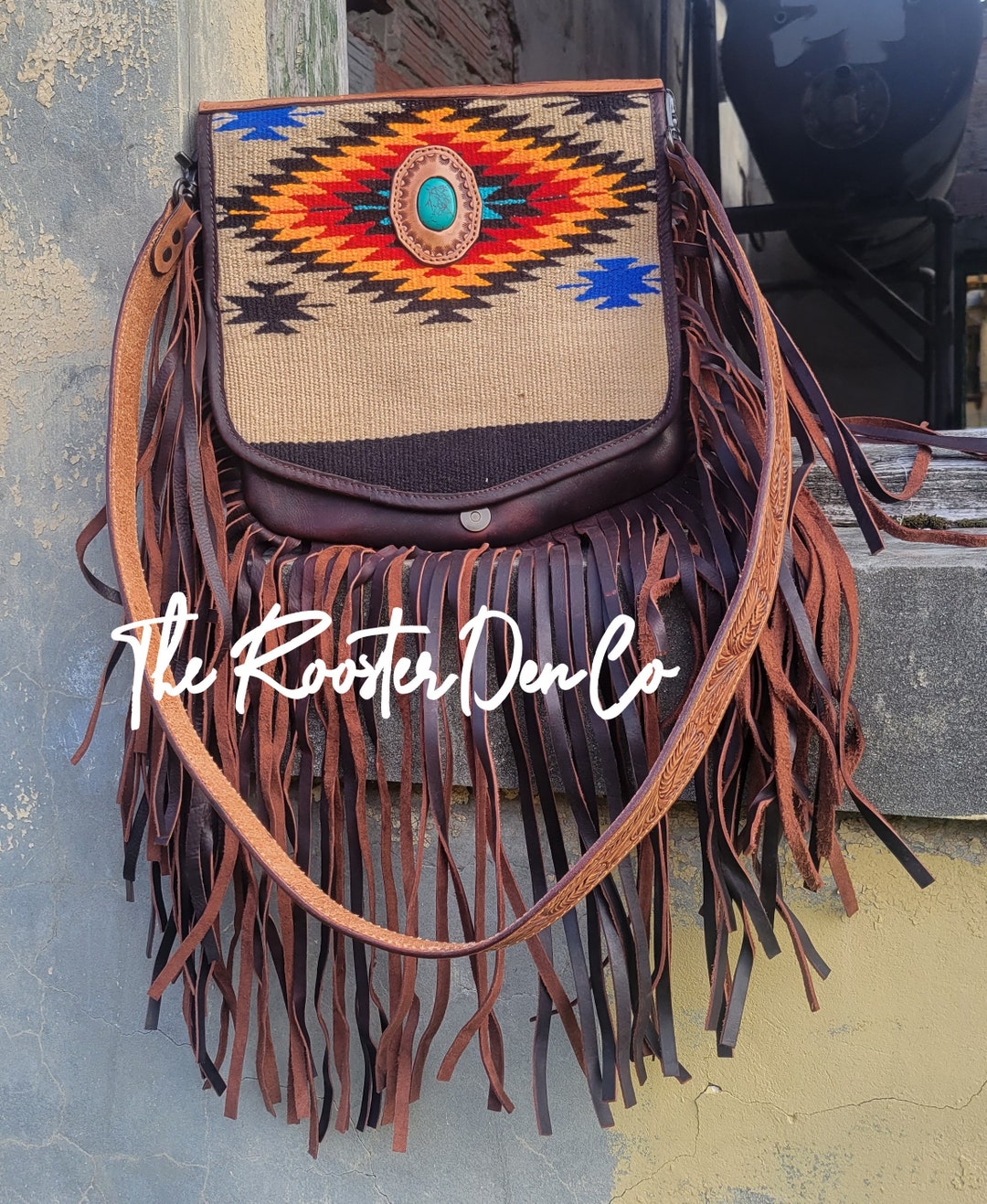 Southwestern Navajo Bag, Aztec Leather Purse, Cowhide Leather Bag ...