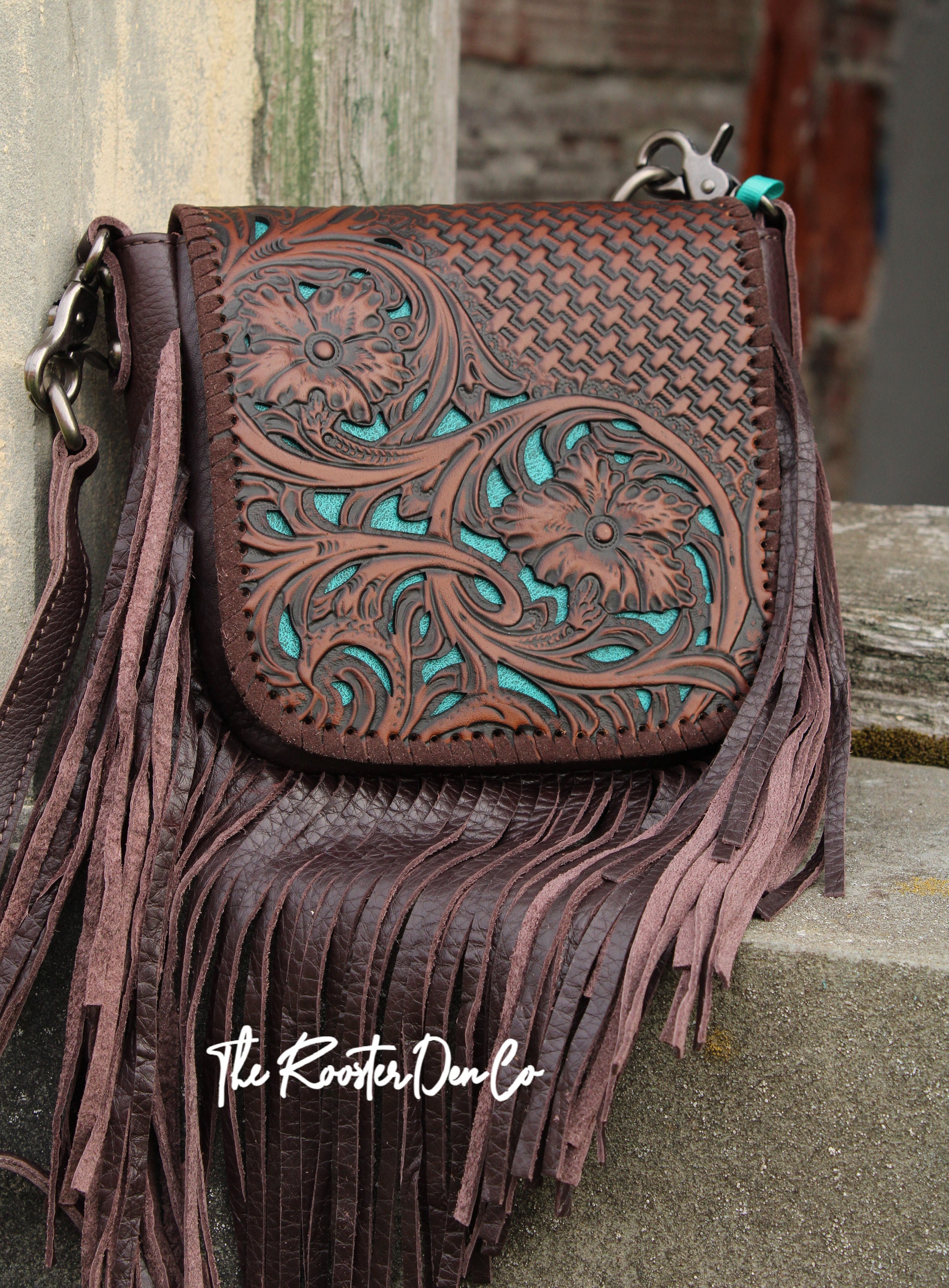 Western Crossbody Flower Tooled Fringe Leather Bag, Cowgirl ...