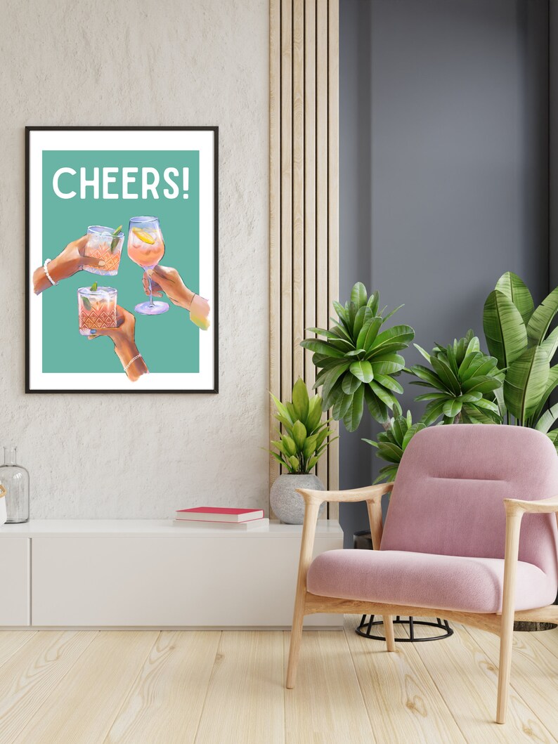 Cheers! Print | Digital Download | Bar Cart Wall Decor | Trendy Wall Art - Etsy