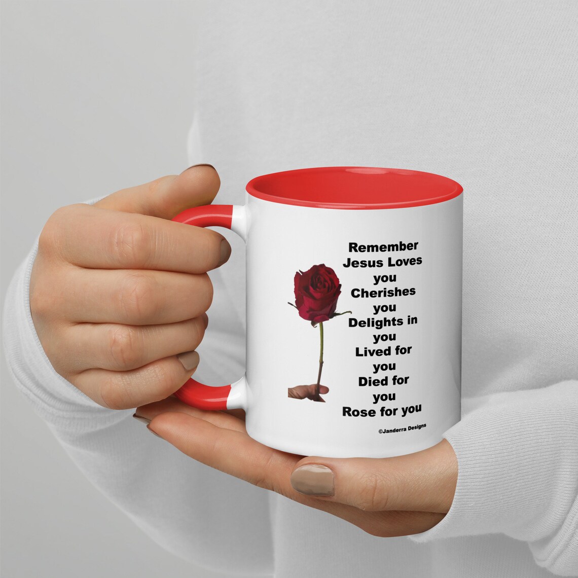 He Rose for You Christian Mug With Color Inside Jesus Loves You - Bible ...