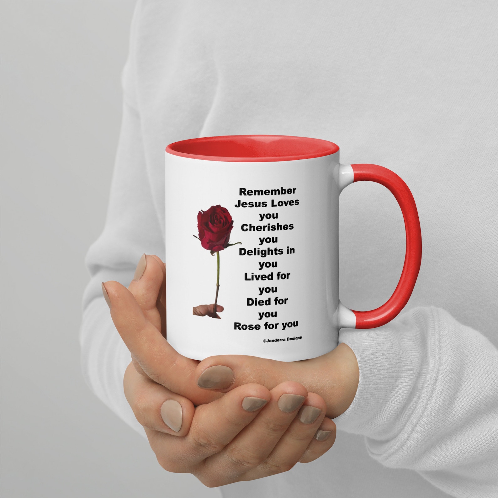 He Rose for You Christian Mug With Color Inside Jesus Loves You - Bible ...