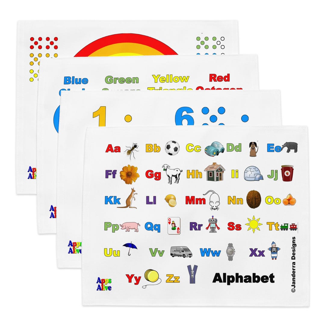 Kindergarten Placemat Set Alphabet, Numbers, Colours, Shapes, Number ...